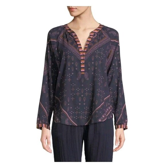 XiRENA | Tops | Xirena Hemingway Long Sleeve Paisley Print Boho Top In Southern Blue Xs Peasant ...
